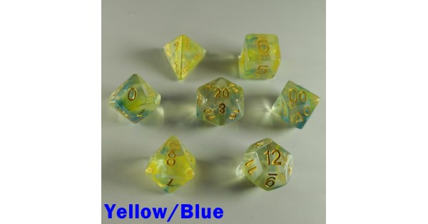 7 Dice RPG Set Storm Swirl Yellow/Blue pathfinder 5e d&d